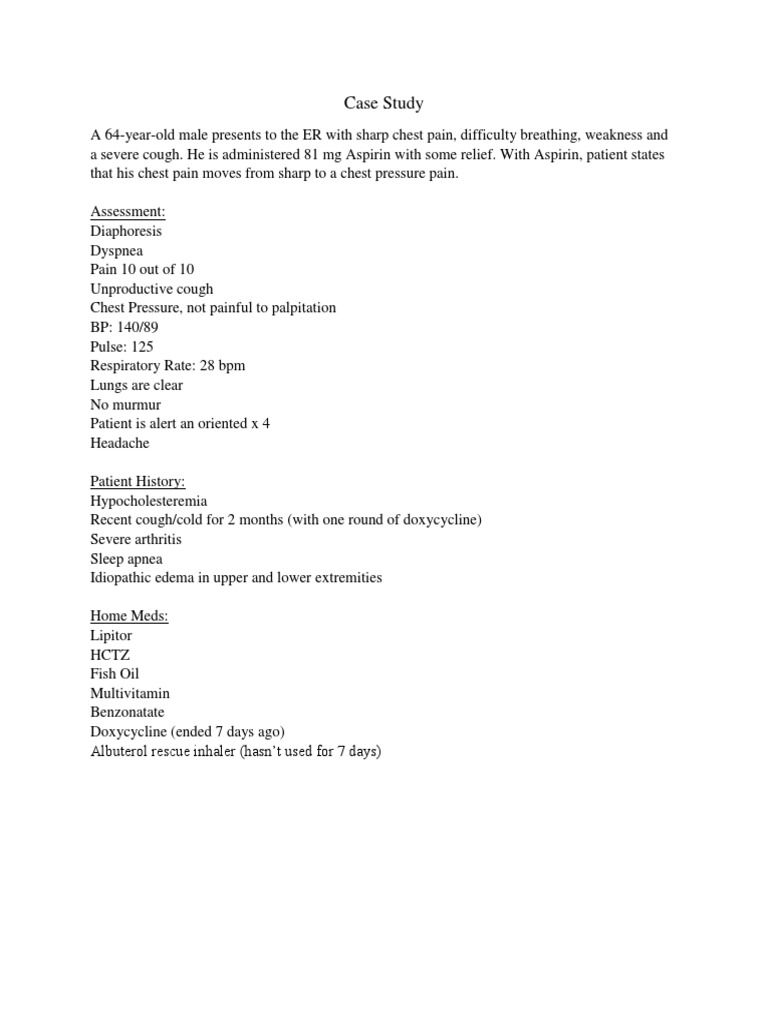 ER chest pain case study: 64-year-old male with dyspnea, cough | PDF