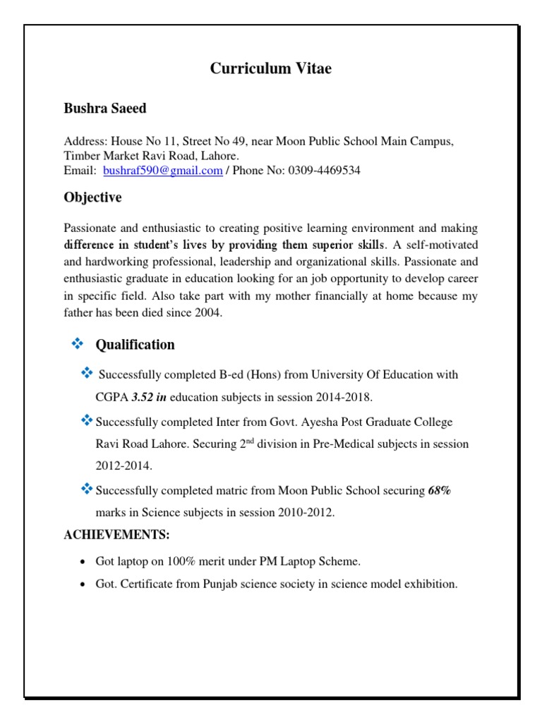 Curriculum Vitae: Bushra Saeed | PDF | Career & Growth