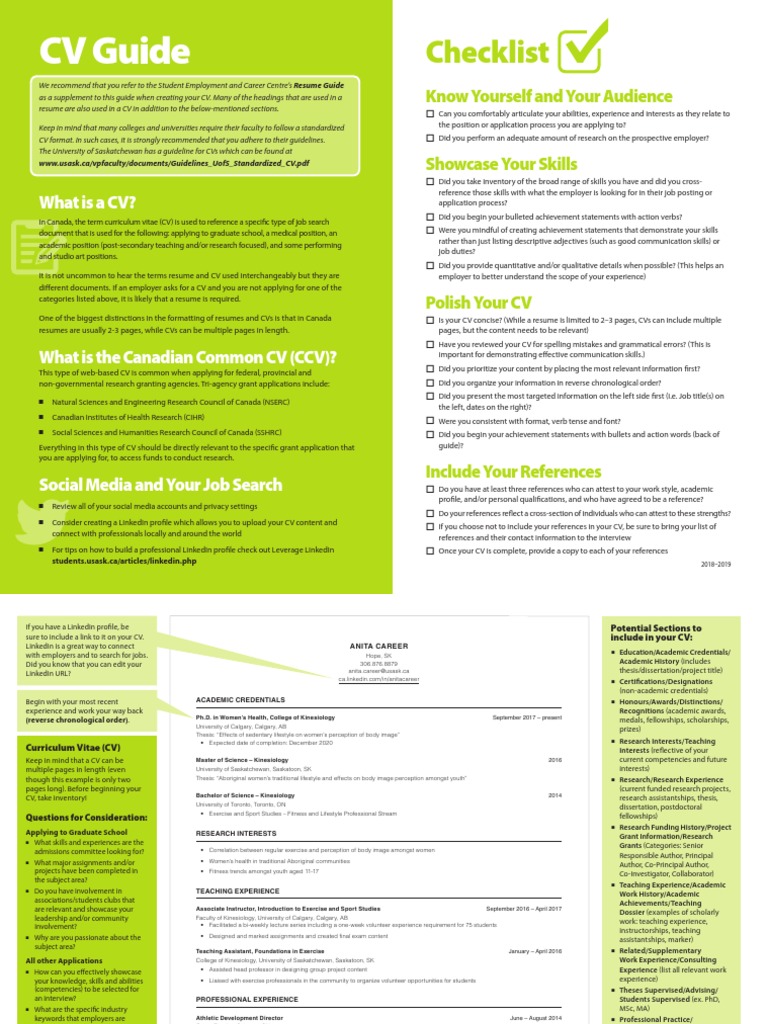 CV Guide: Checklist | PDF | Résumé | Psychology
