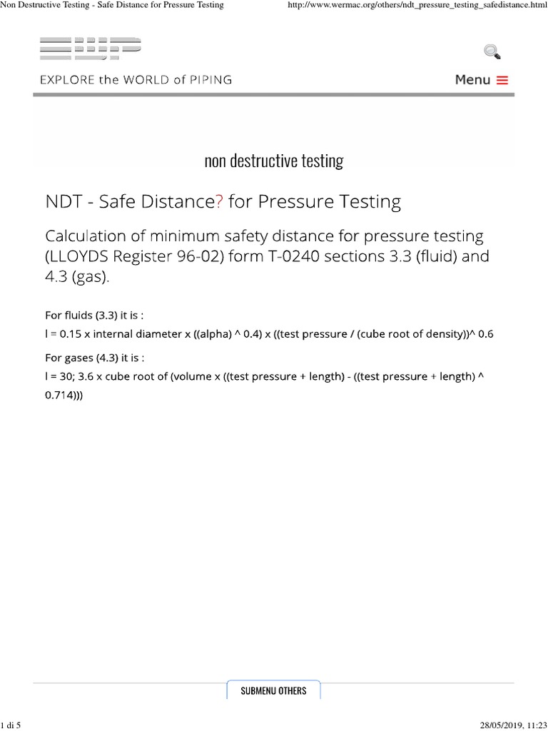 Non Destructive Testing - Safe Distance For Pressure Testing | PDF ...