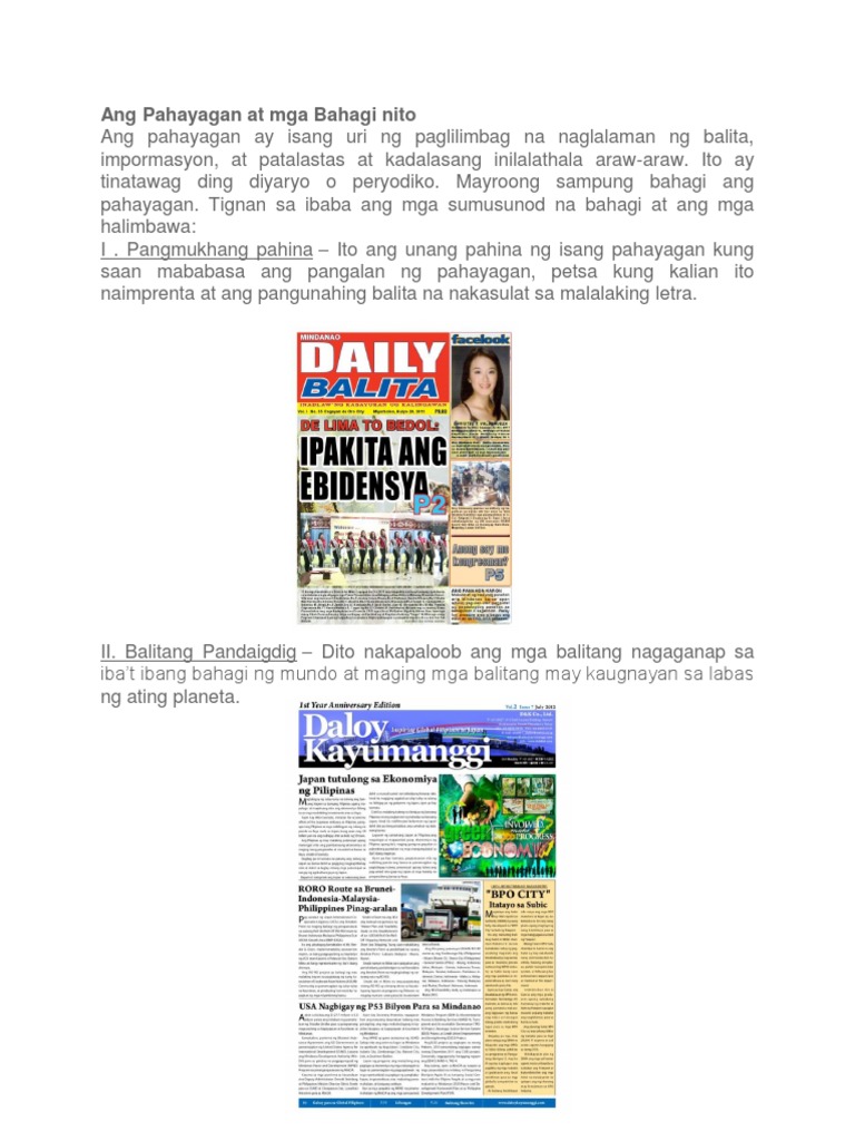 Ang Pahayagan at Mga Bahagi Nito