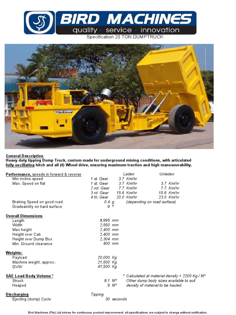 Specifications 20 TON DT | PDF | Truck | Steering