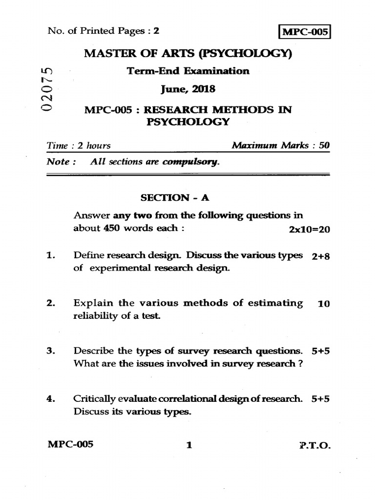 Research Methods in Psychology Exam Guide | PDF | Art | Technology ...