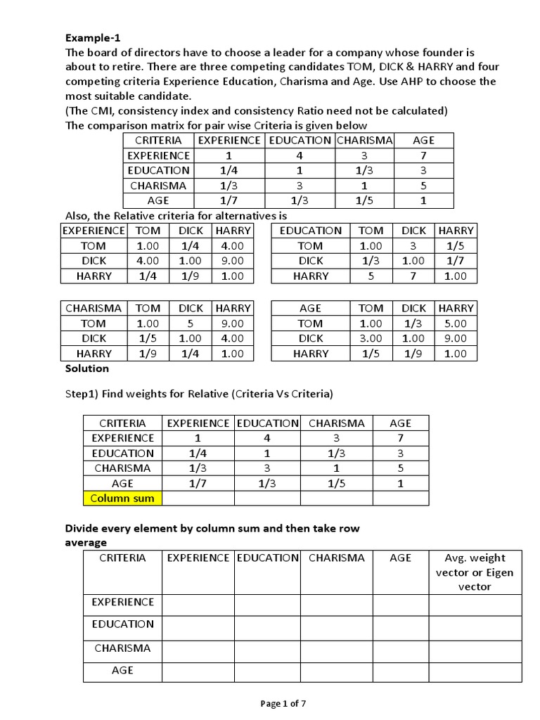 AHP Examples | PDF | Matrix (Mathematics) | Matrix Theory