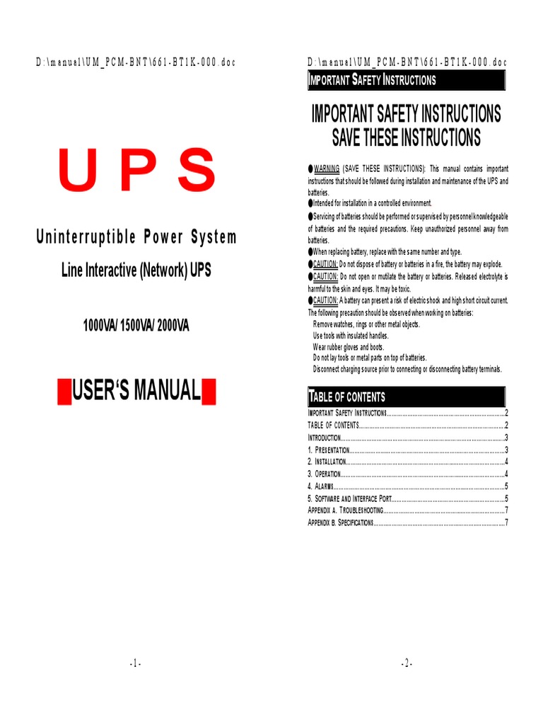 User S Manual: Important Safety Instructions Save These Instructions ...