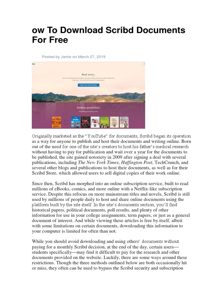 Ow To Download Scribd Documents For Free: Posted by Jamie On March 27, 2019 | PDF | Scribd ...