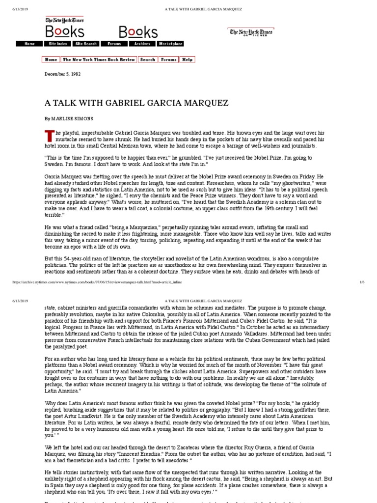 A Talk With Gabriel Garcia Marquez | PDF | Gabriel García Márquez ...