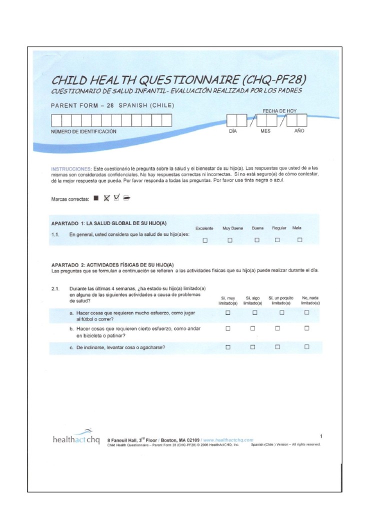 Cuestionario de Salud Infantil | PDF