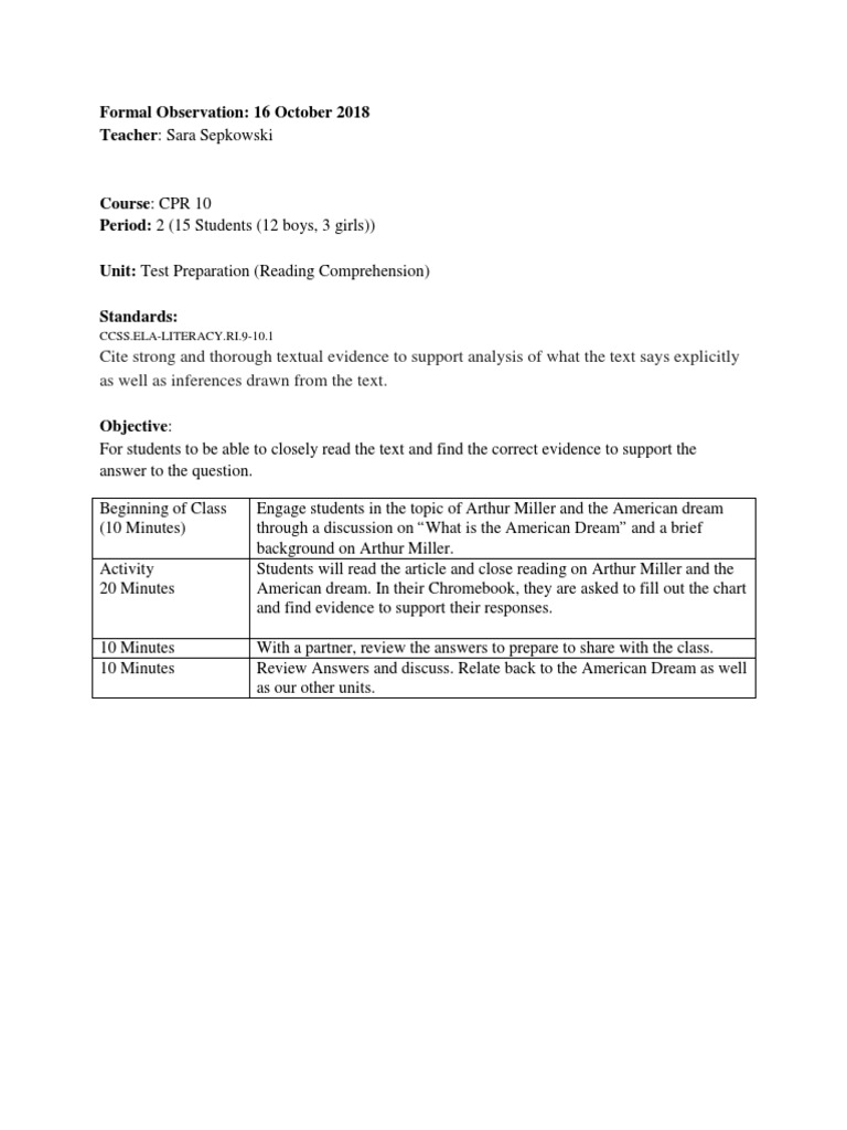 CPR 10: Arthur Miller & American Dream | PDF | Language Arts ...