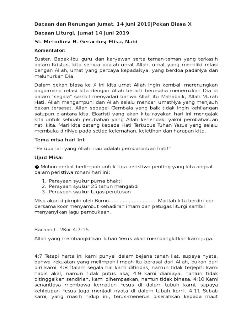 Doa dan Renungan Misa Jumat Katolik | PDF