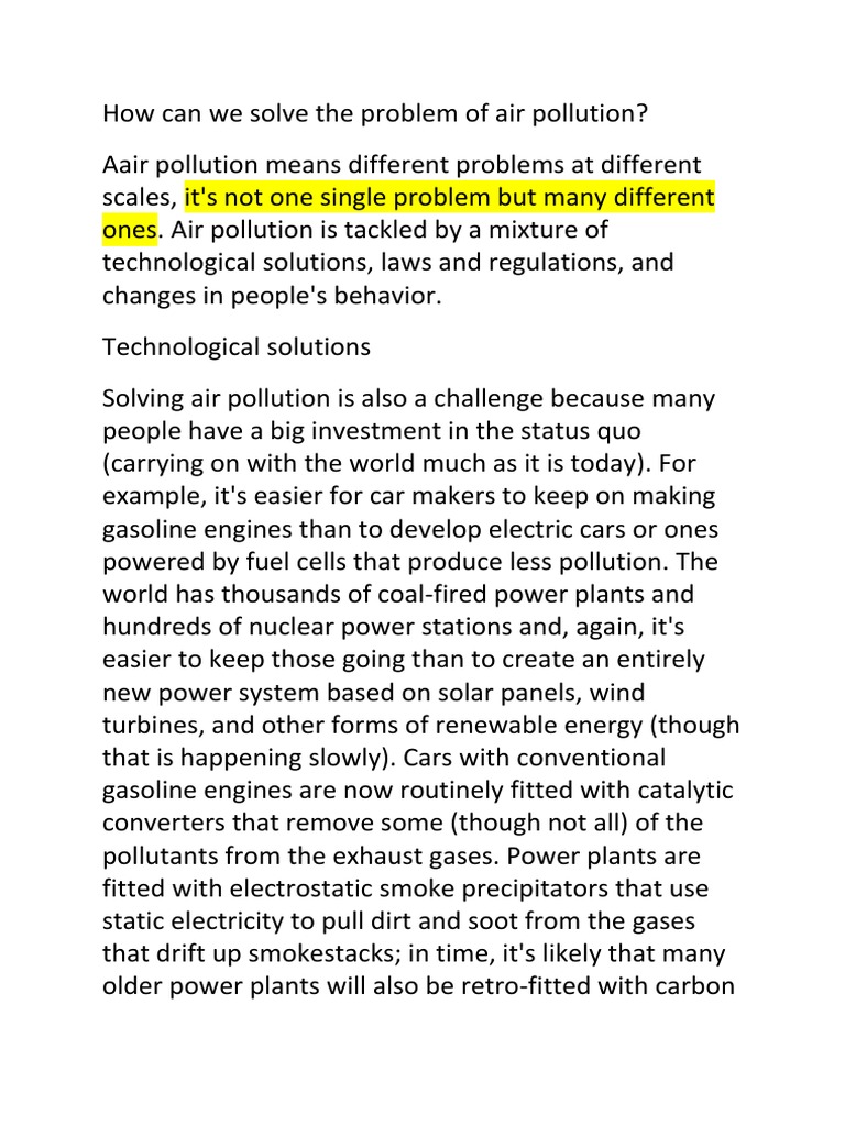 Solutions to Air Pollution Challenges | PDF