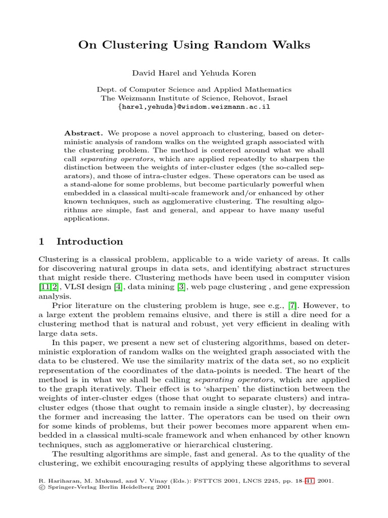 On Clustering Using Random Walks Abstract We Propose A Novel Approach