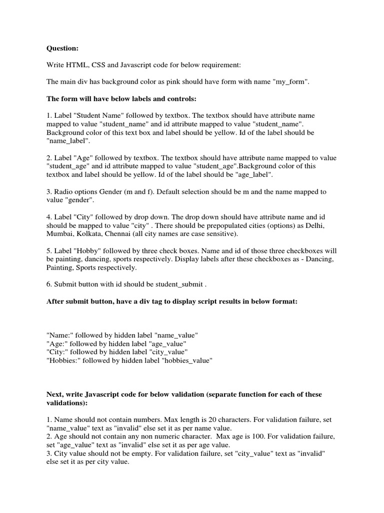 Html Final Assessment Pdf Java Script Html