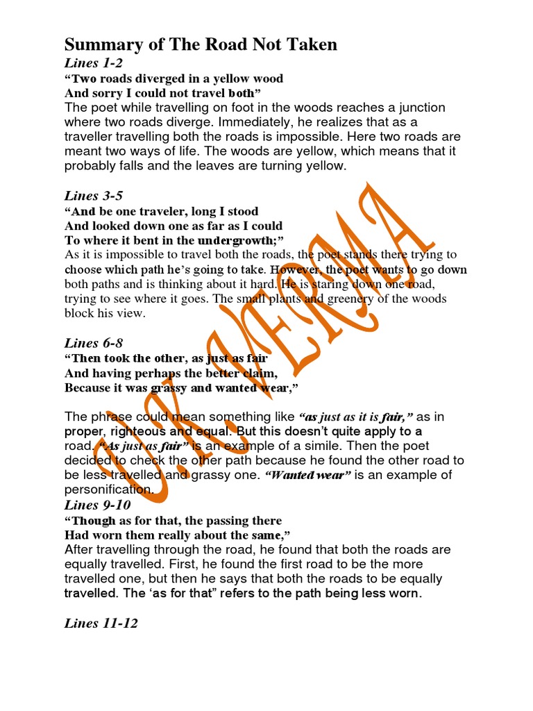 Summary of The Road Not Taken | PDF | Poetry