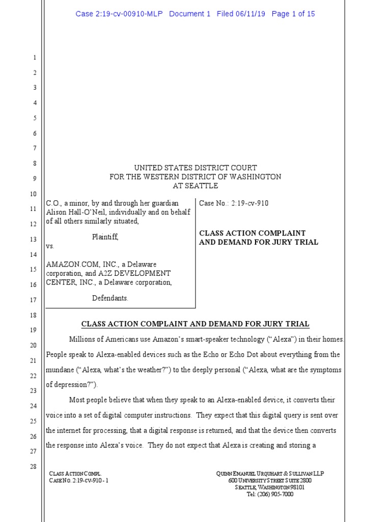 Amazon Lawsuit | PDF | Amazon Echo | Class Action