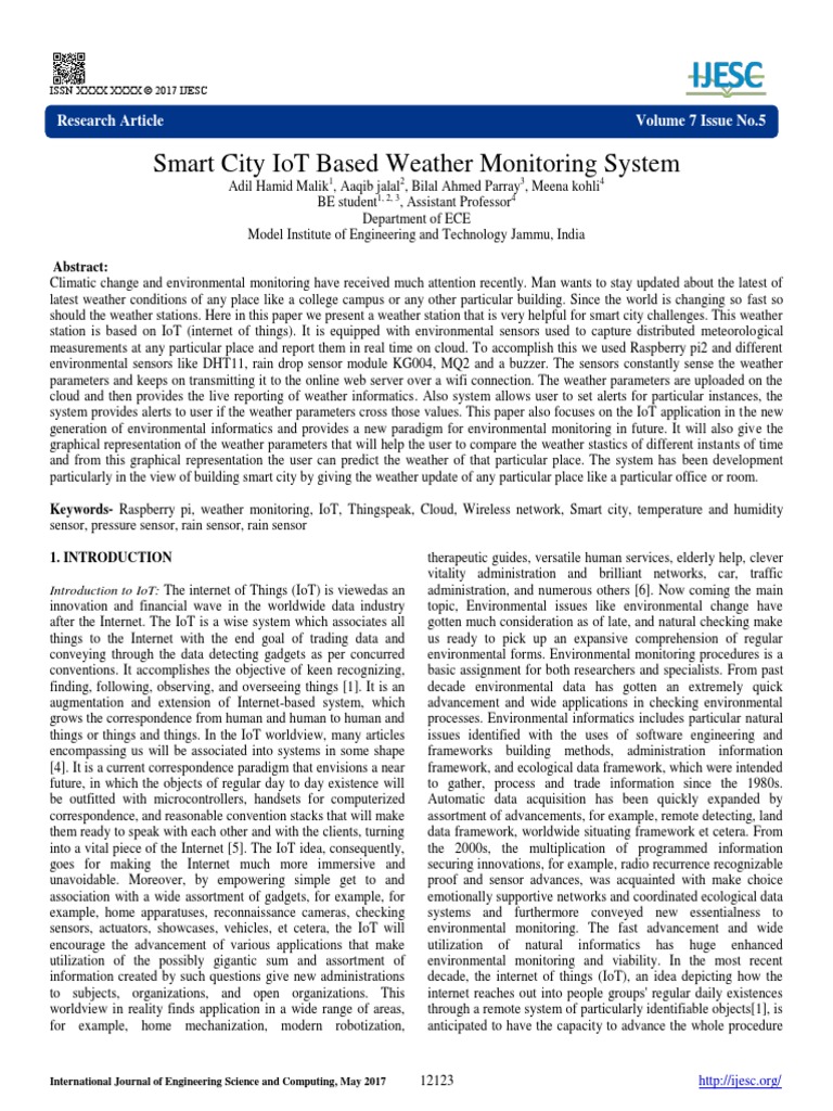Smart City Iot Based Weather Monitoring System | PDF | Internet Of ...