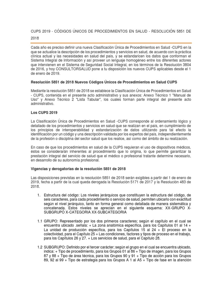CUPS 2019: Nuevos Códigos de Salud | PDF | Biopsia | Cerebro