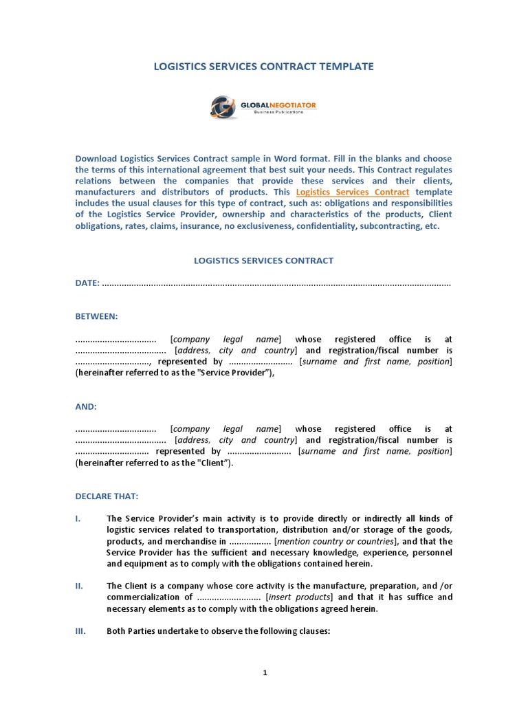 Logistics Services Contract Template Sample | Download Free PDF ...