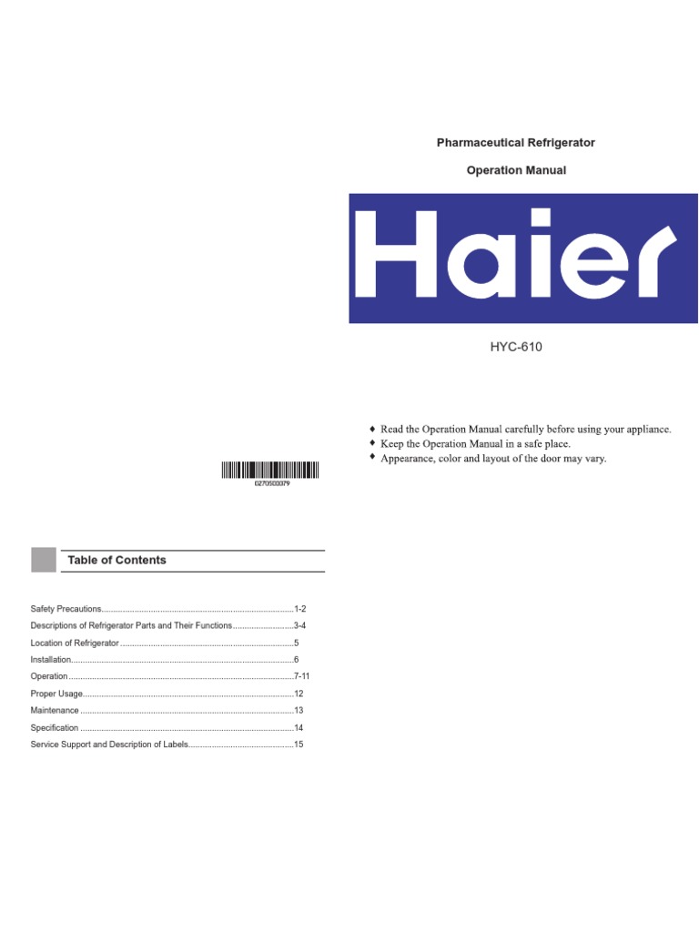 Hyc 610 Haier Manual | PDF | Refrigerator | Hvac