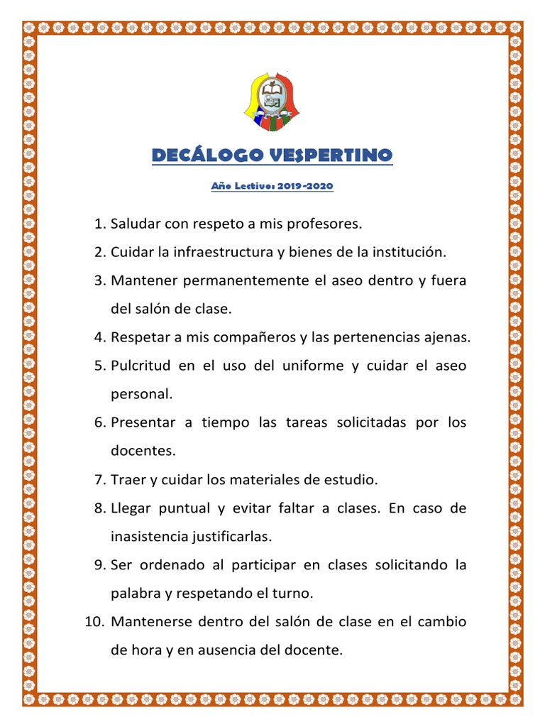 Decálogo de Normas para el Aula Vespertina | PDF | Crecimiento personal ...