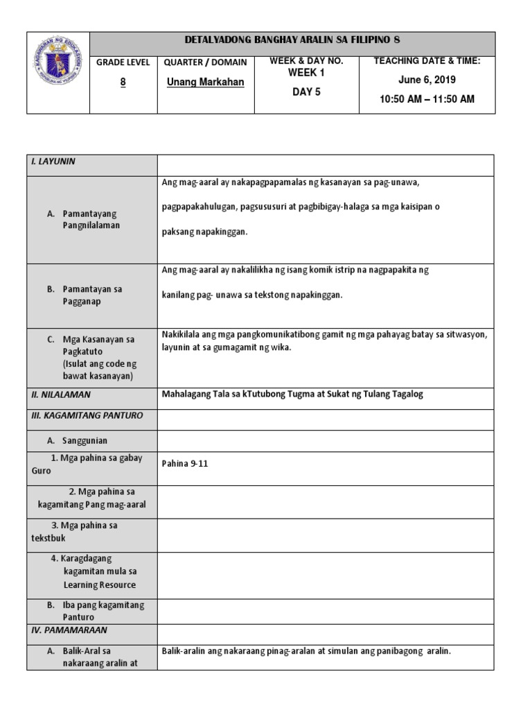 DLL in Filipino 8 | PDF