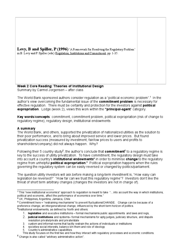 Levy and Spiller (1996) Summary - After Class | PDF | Institution ...