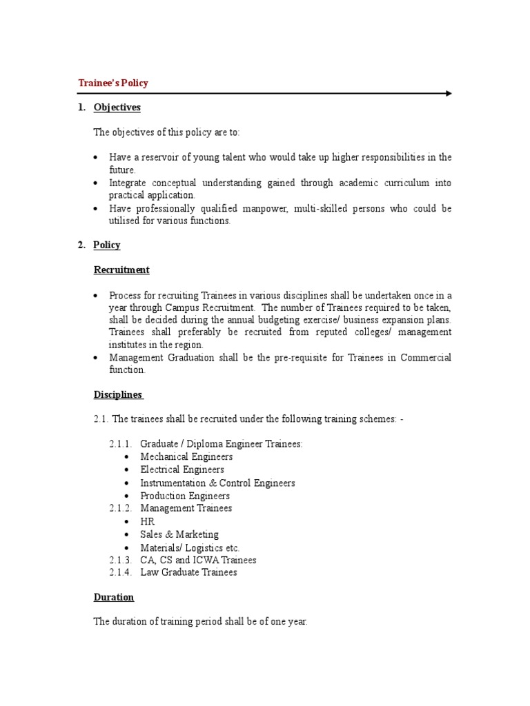 A Comprehensive Trainee Policy: Objectives, Recruitment Procedures ...