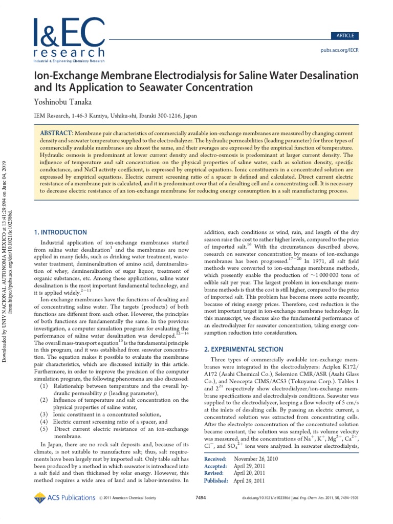 Ion-Exchange Membrane Electrodialysis For Saline Water Desalination and ...