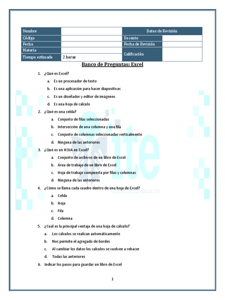 100 Preguntas Sobre Excel | Microsoft Excel | Hoja de cálculo
