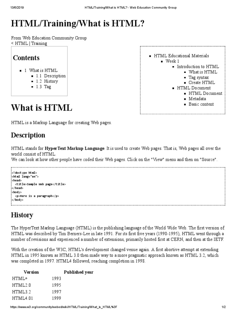 HTML/Training/What Is HTML?: Published Year | PDF | Html | Web Standards