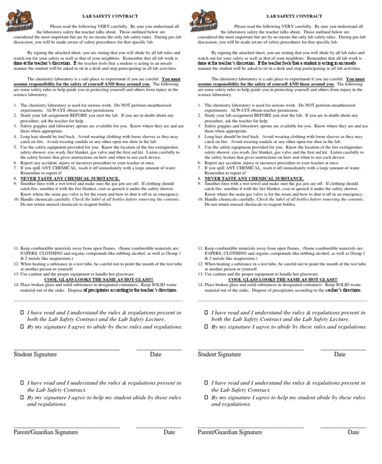 Safety Contract | PDF | Laboratories | Chemical Substances