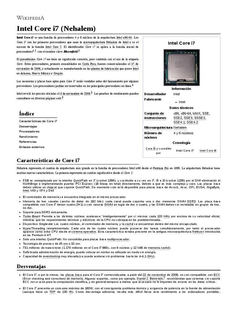 Intel Core I7 (Nehalem) | PDF | Arquitectura X86 | Tecnología digital