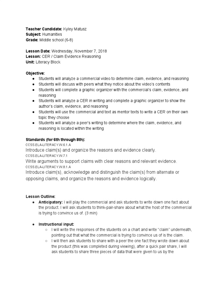 Cer Lesson Plan-2 | Download Free PDF | Reason | Behavior Modification