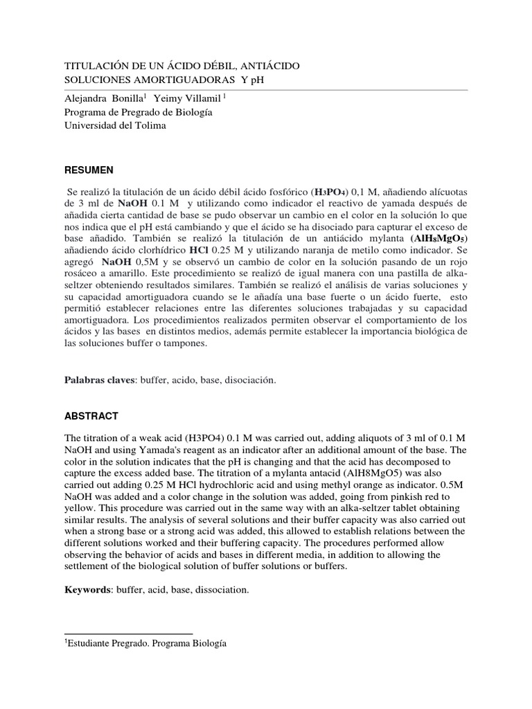 INFORME PH y Amortiguadores | PDF | Ph | Valoración