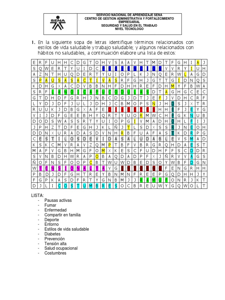 1.1 Sopa de letras | Bienestar | Medicina