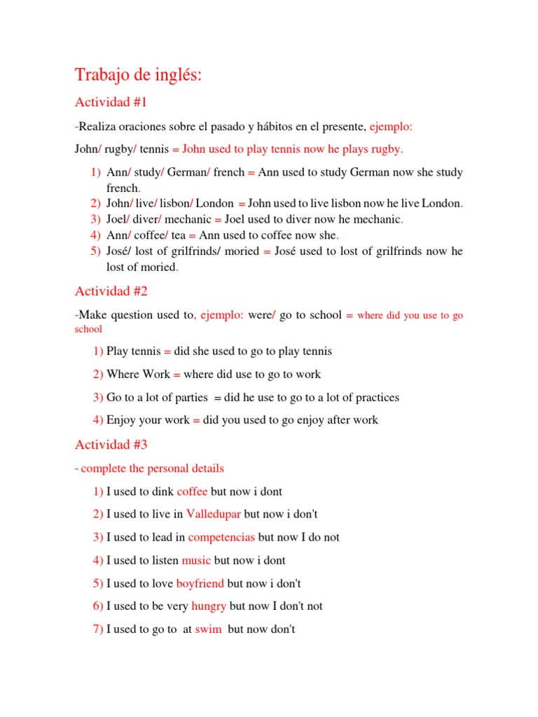 English Past Habits Activity Guide | PDF