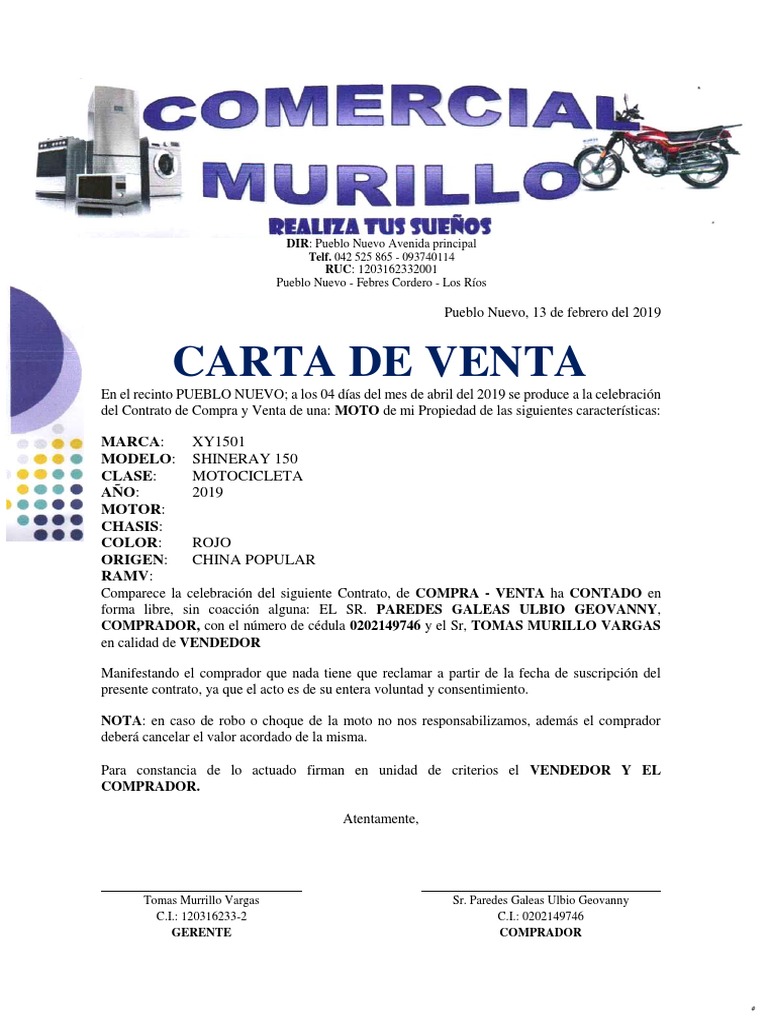 Carta Compra Venta | PDF