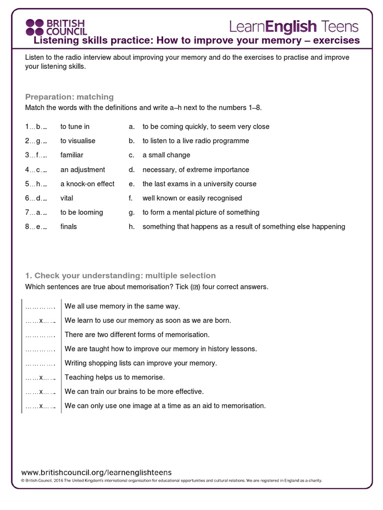 Workshop 1 | PDF | Memory | Vocabulary