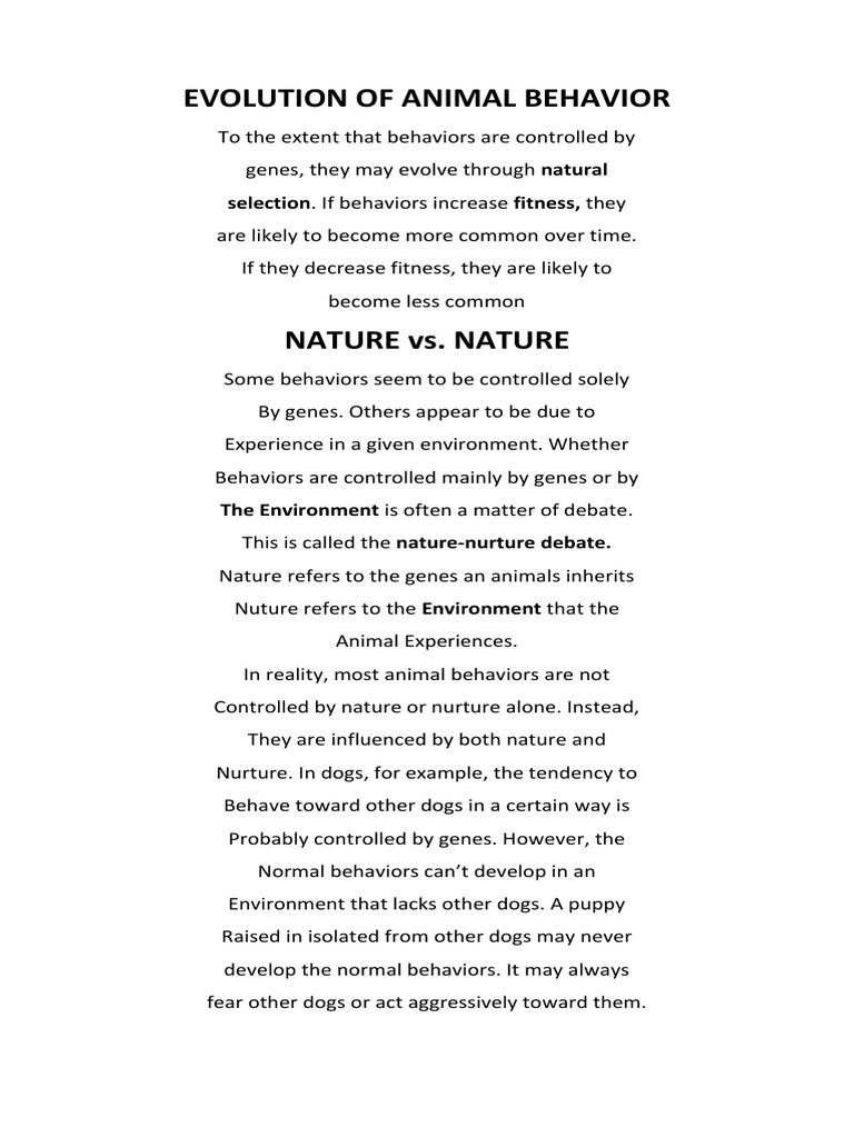 Evolution of Animal Behavior | PDF | Nature Versus Nurture | Biology ...