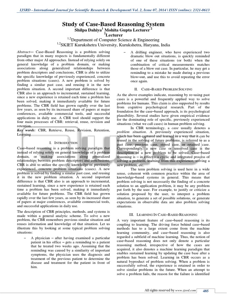 Study of Case-Based Reasoning System | PDF | Scientific Method | Reason