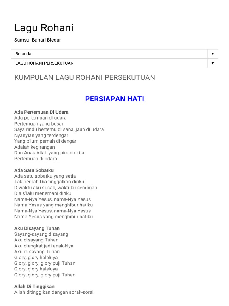 Kumpulan Lagu Rohani Persekutuan 1 | PDF | Agama & Spiritualitas