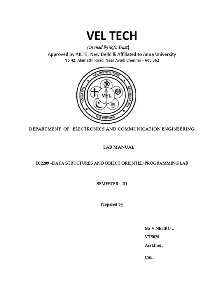Vel Tech: Approved by AICTE, New Delhi & Affiliated To Anna University ... Vel Tech: Approved by AICTE, New Delhi & Affiliated To Anna University ...