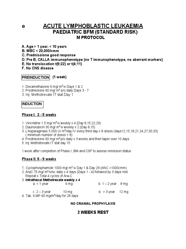 Paediatric BFM (Standard Risk) M Protocol | PDF | Cancer Treatments ...