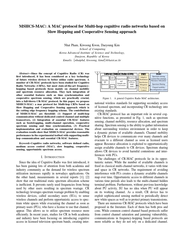 MSHCS MAC A MAC Protocol For Multi Hop Cognitive Radio Networks Based On Slow Hopping and ...