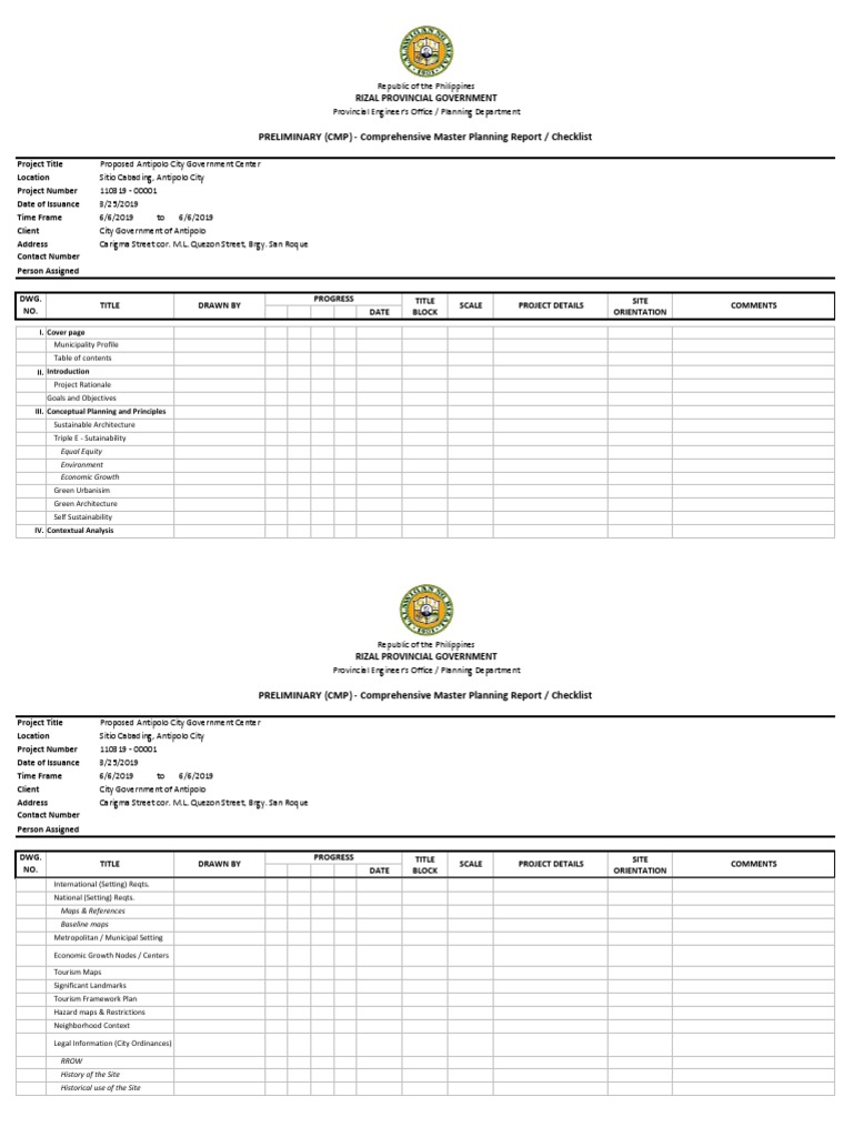 PRELIMINARY (CMP) - Comprehensive Master Planning Report / Checklist ...