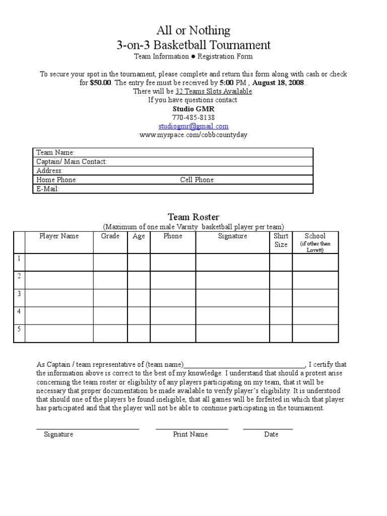 3-on-3 Basketball Tournament Registration | PDF | Sports Rules And ...