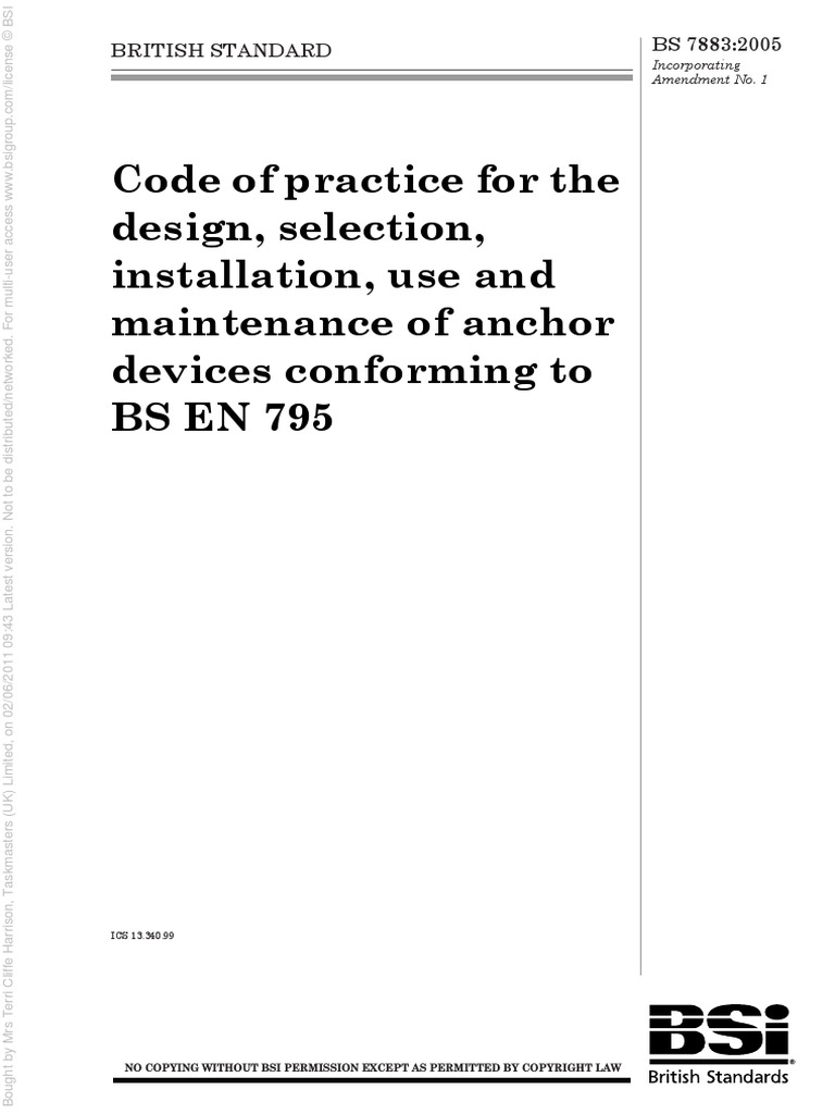 Code of Practice For The Design, Selection, Installation, Use and Maintenance of Anchor Devices ...