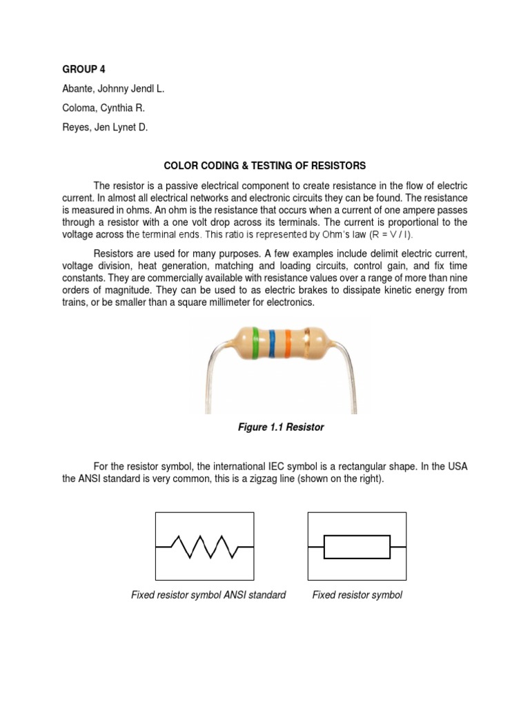 Color Coding and Testing of Resistors | PDF | Resistor | Electrical ...