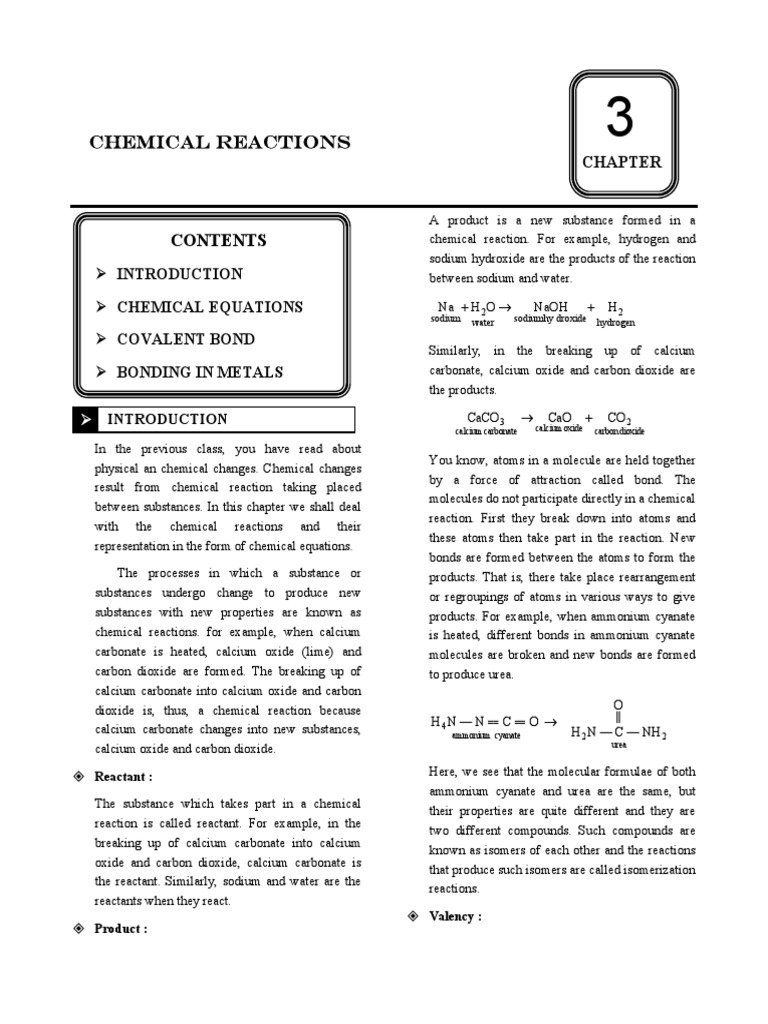 Chemical Reactions: Introduction Chemical Equations Covalent Bond ...