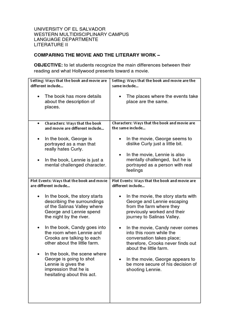 A Guide To Compare A Movie and The Book | PDF